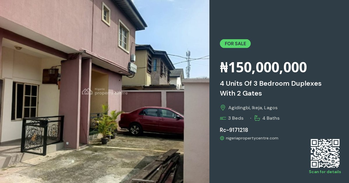 For Sale: 4 Units Of 3 Bedroom Duplexes With 2 Gates, Agidingbi, Ikeja ...