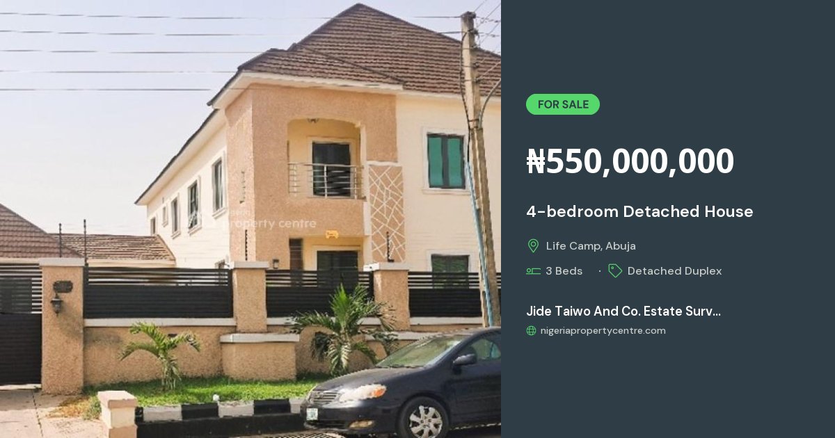 For Sale: 4-bedroom Detached House, Aco Estate, Life Camp, Abuja | 3 ...