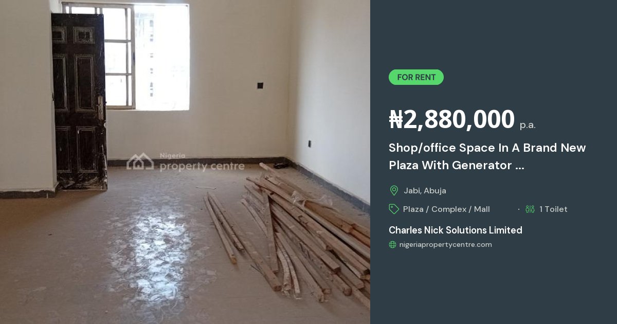 For Rent: Shop/office Space In A Brand New Plaza With Generator And ...