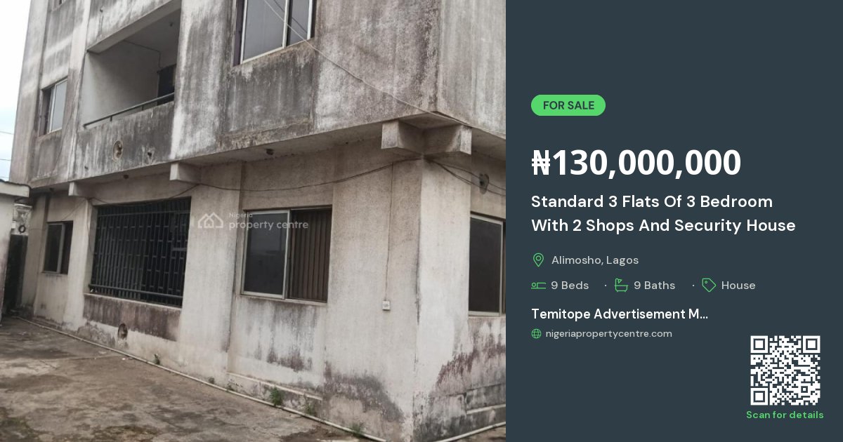For Sale: Standard 3 Flats Of 3 Bedroom With 2 Shops And Security House ...