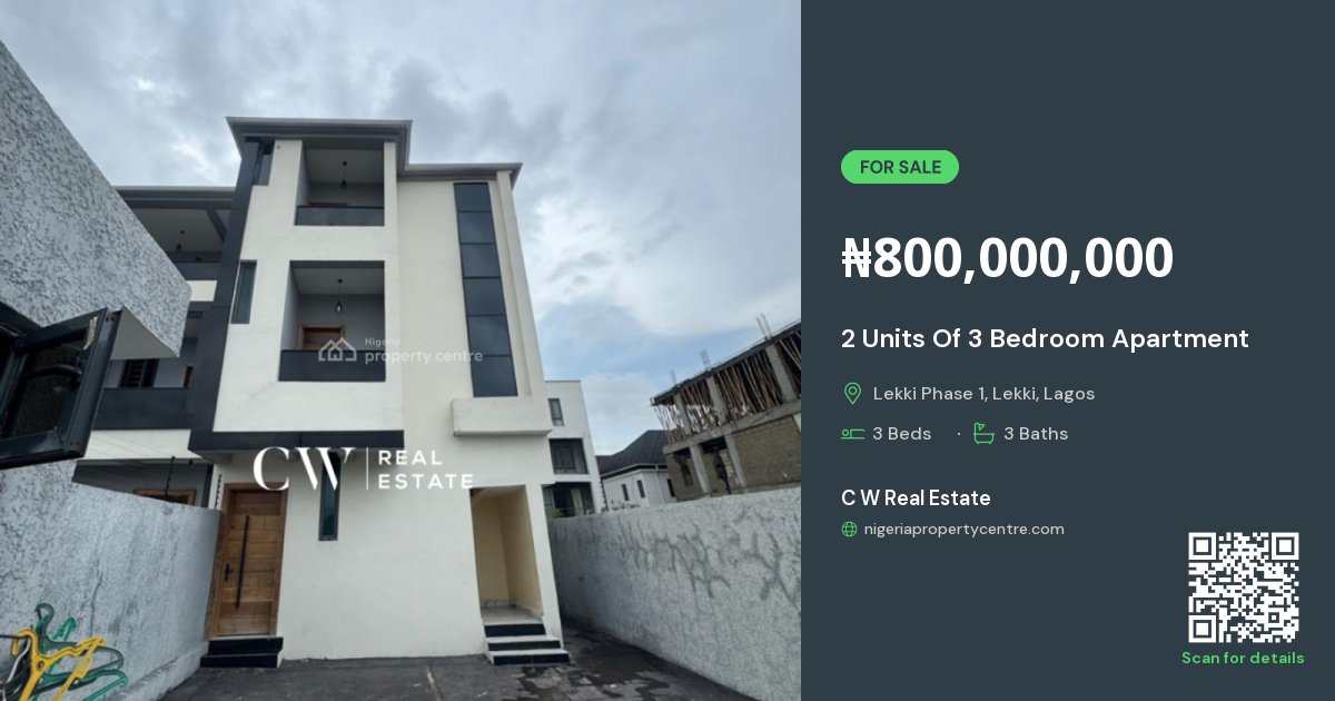 For Sale: 2 Units Of 3 Bedroom Apartment, Lekki Phase 1, Lekki, Lagos ...
