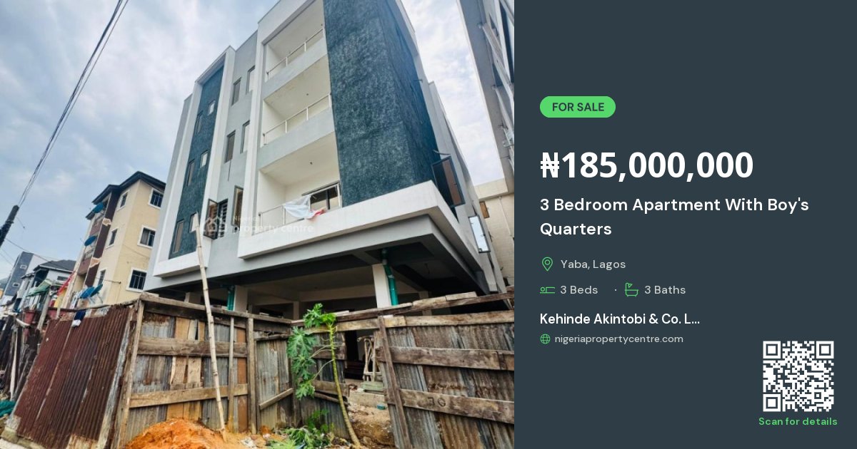For Sale: 3 Bedroom Apartment With Boy's Quarters, Yaba, Lagos | 3 Beds ...