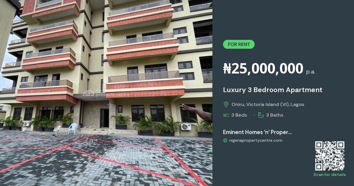 For Rent: Luxury 3 Bedroom Apartment, Oniru, Victoria Island (VI ...