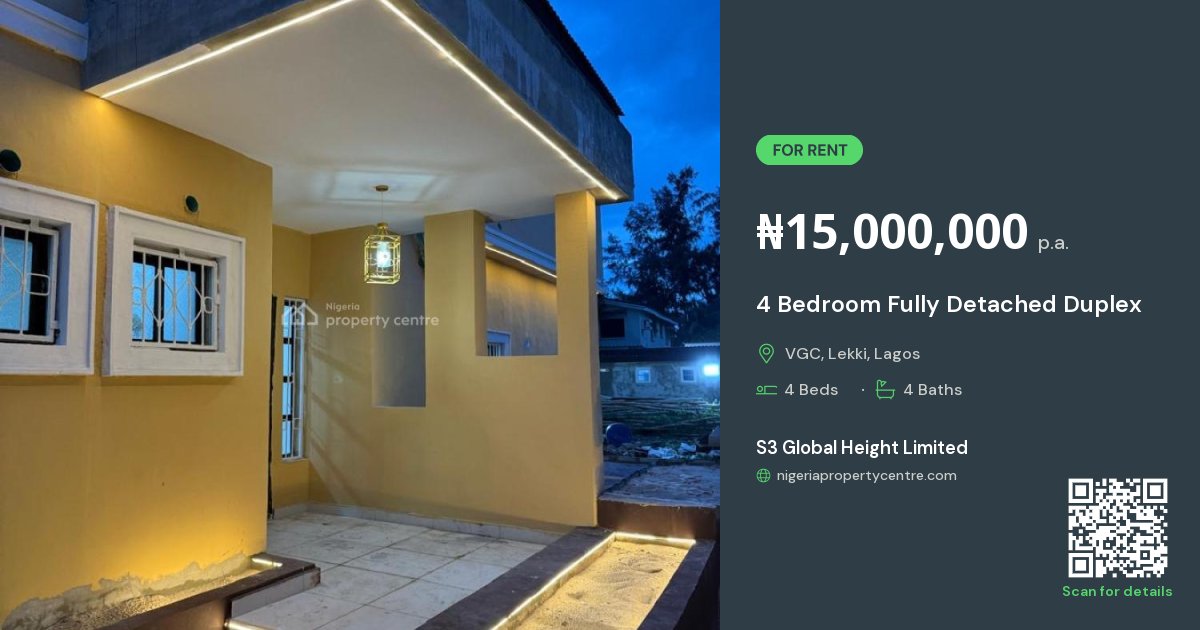 For Rent: 4 Bedroom Fully Detached Duplex, VGC, Lekki, Lagos | 4 Beds ...