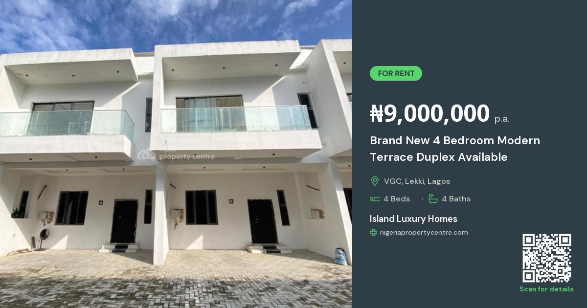 For Rent: Brand New 4 Bedroom Modern Terrace Duplex Available, VGC ...